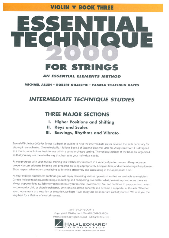 Essential Technique 2000 for Strings (Essential Elements Book 3) Violin ...